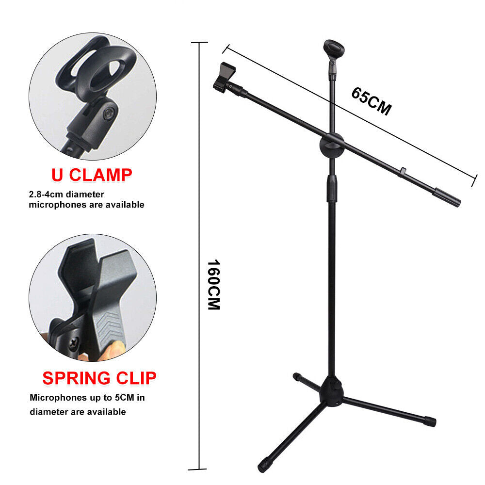 Professional Dual Microphone Stand Telescopic Boom Adjustable Mic Hold ...